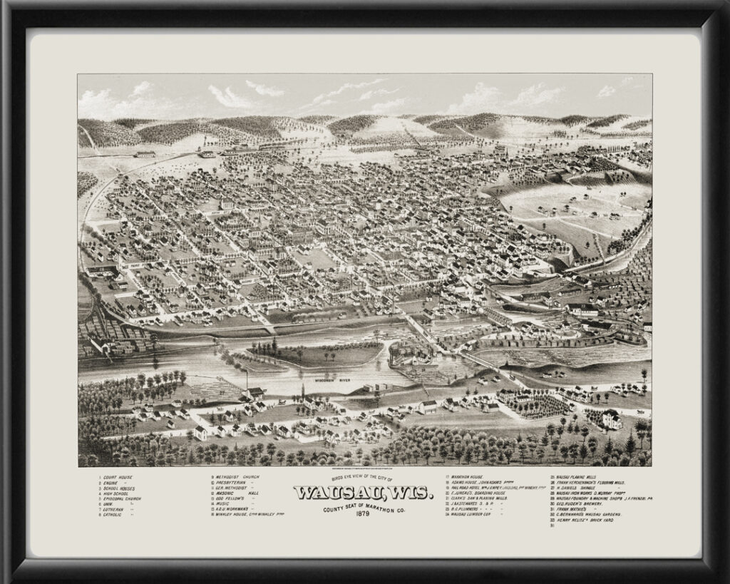 Wausau WI 1879 | Vintage City Maps - Restored Bird's Eye Views
