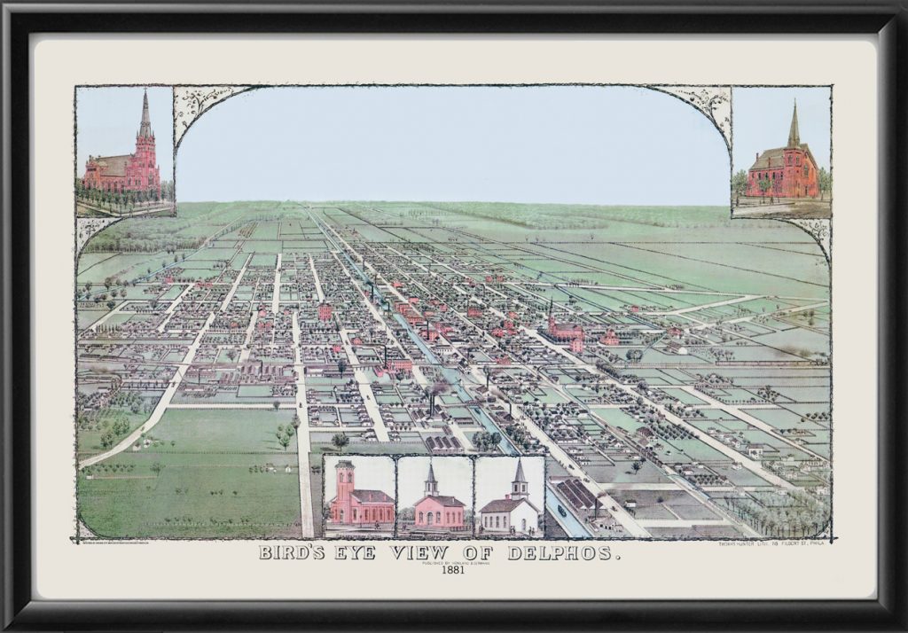 Delphos OH 1881 Restored Map | Vintage City Maps