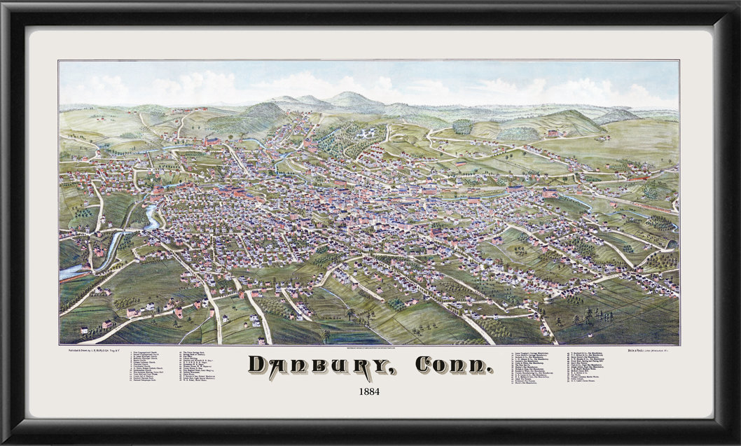 Danbury CT 1884 (Color) Restored Map | Vintage City Maps