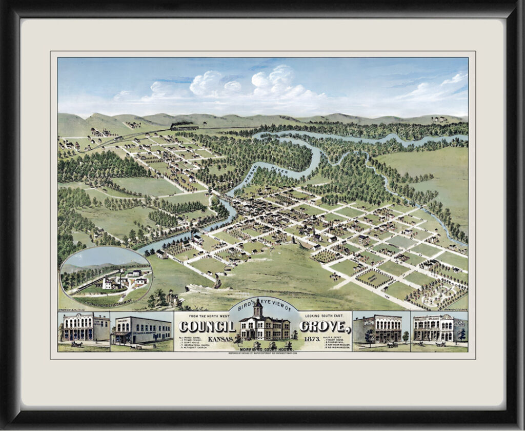 Council Grove KS 1873 Restored Map | Vintage City Maps