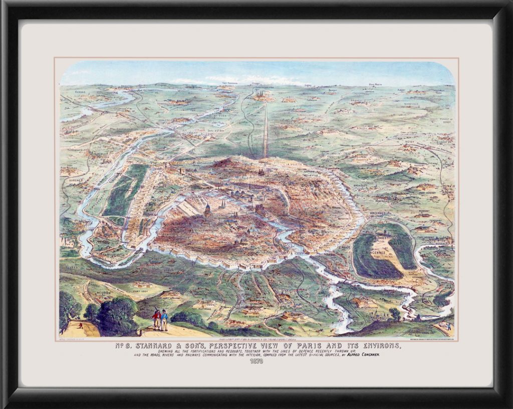 Paris France 1870 Restored Map | Vintage City Maps