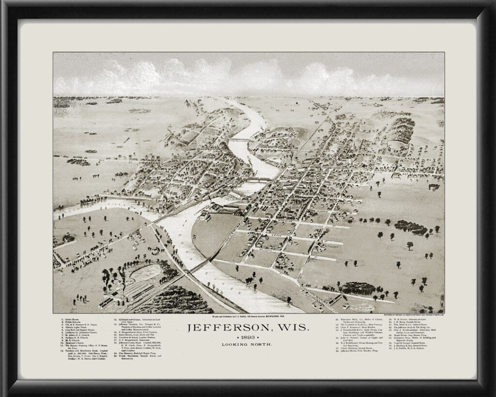 Jefferson WI 1893 Restored Map | Vintage City Maps
