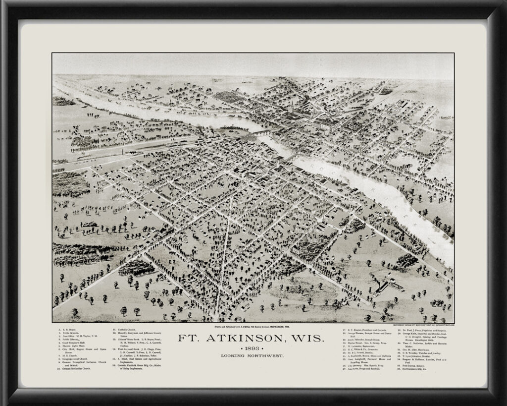 Fort Atkinson WI 1893 Restored Map | Vintage City Maps