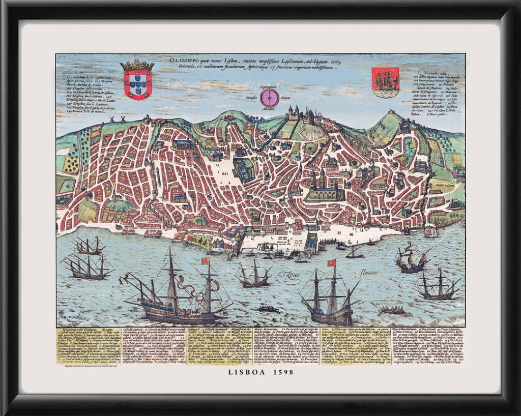 Lisbon Portugal 1598 Restored Map | Vintage City Maps