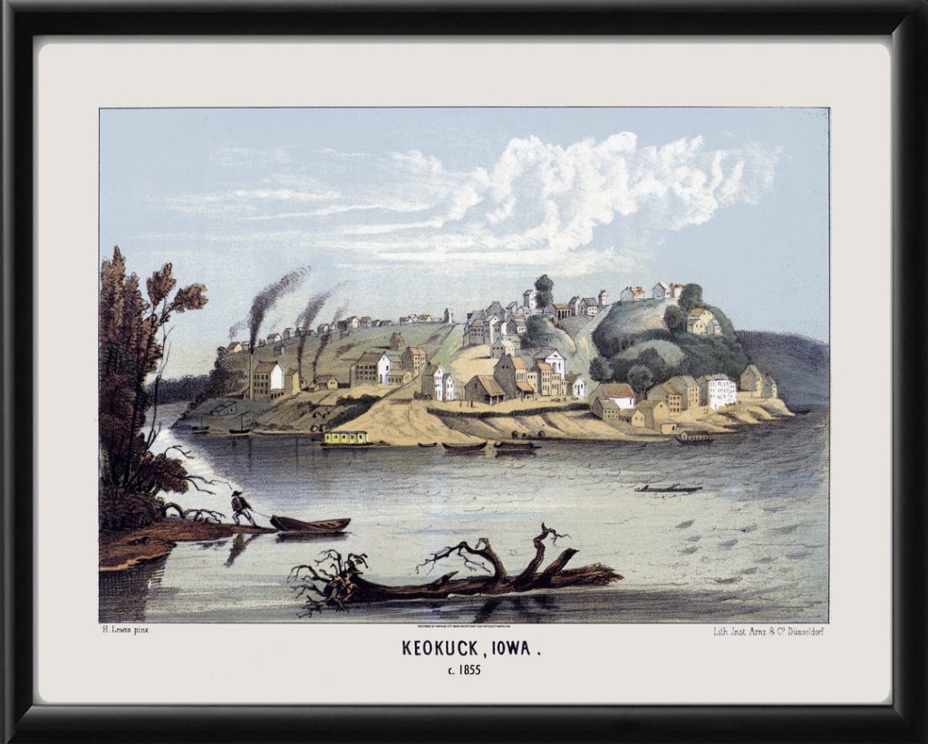 Keokuk IA 1855 Restored Map | Vintage City Maps