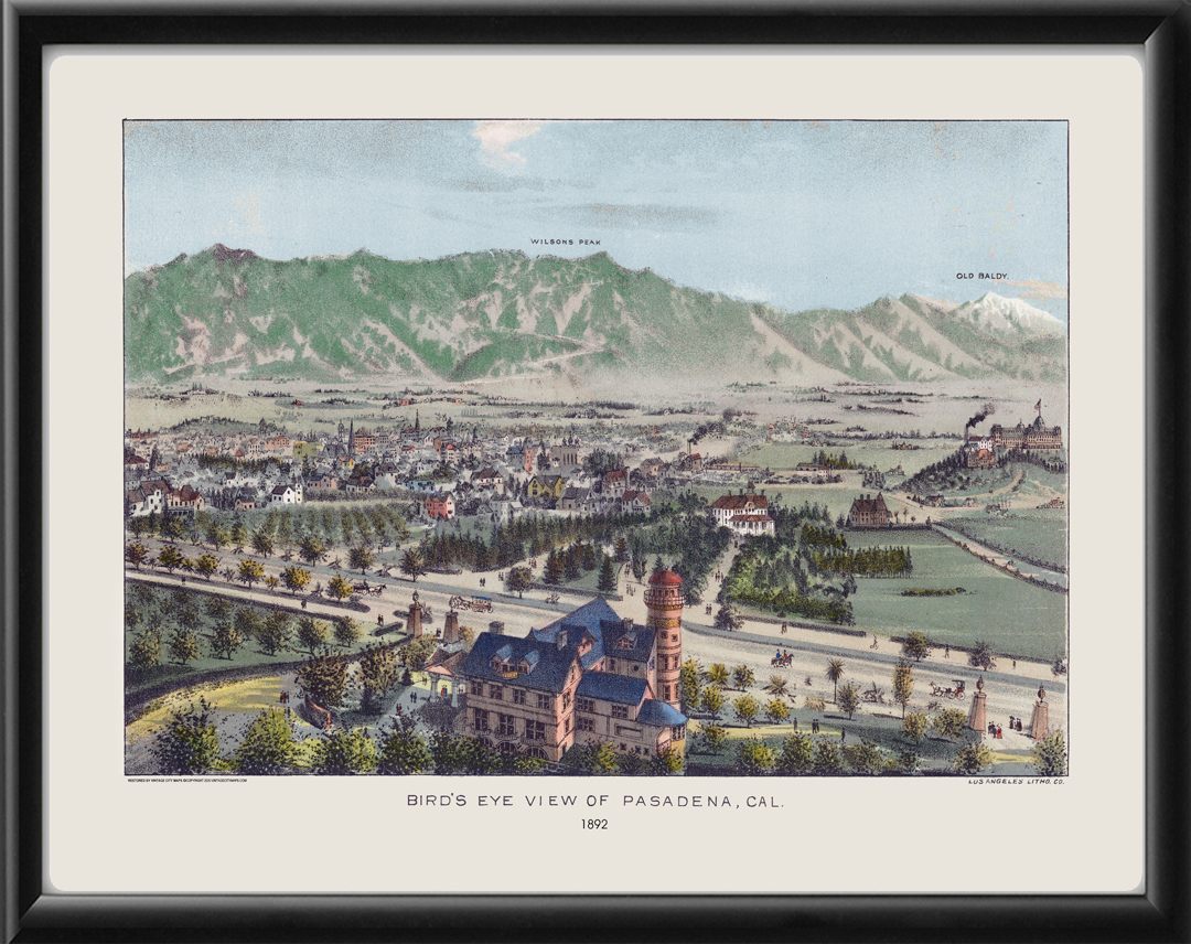 Pasadena CA 1892 Restored Map | Vintage City Maps