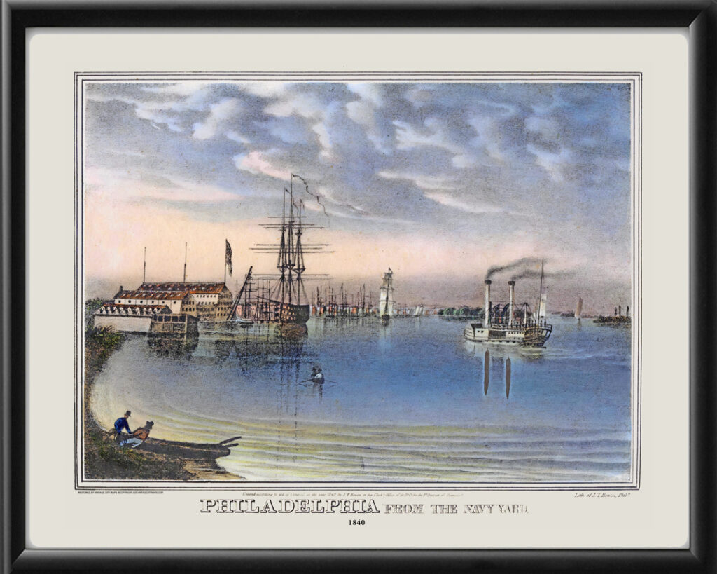 Philadelphia PA 1840 - Navy Yard Restored Map | Vintage City Maps