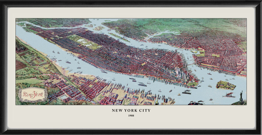 New York City NY 1908 Restored Map | Vintage City Maps