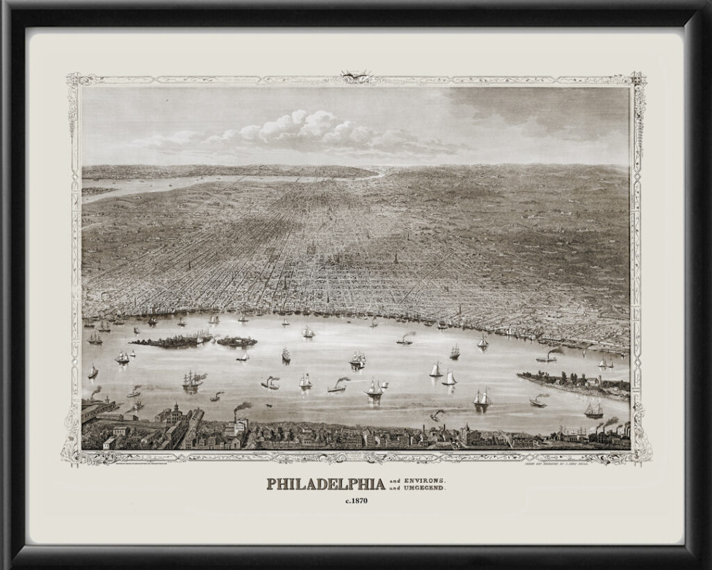 Philadelphia PA 1870 Restored Map | Vintage City Maps