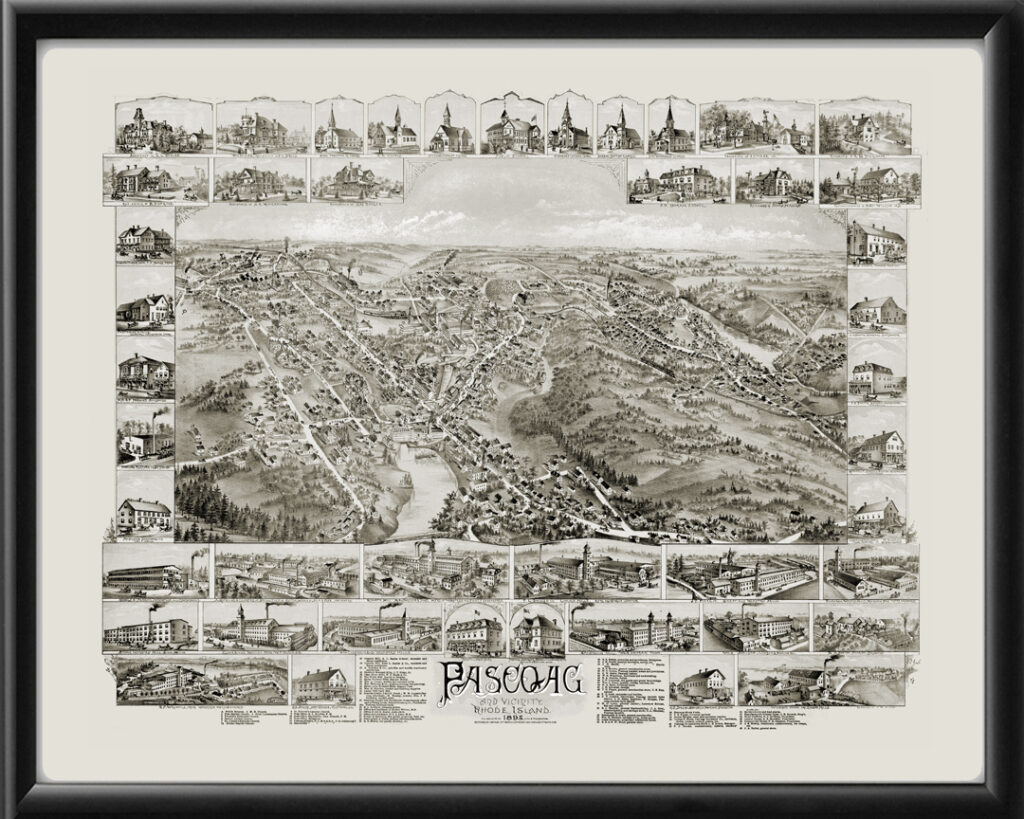 Pascoag Rhode Island 1895 - Vintage City Maps, Restored City Maps