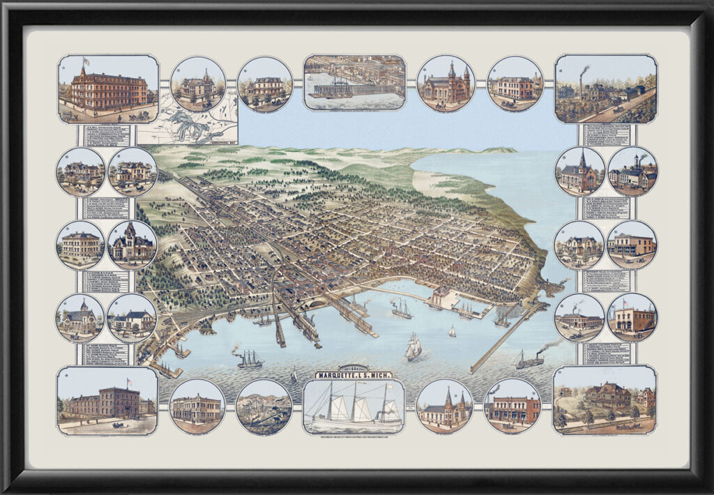 Marquette, Michigan, 1886 - Vintage City Maps, Restored Views