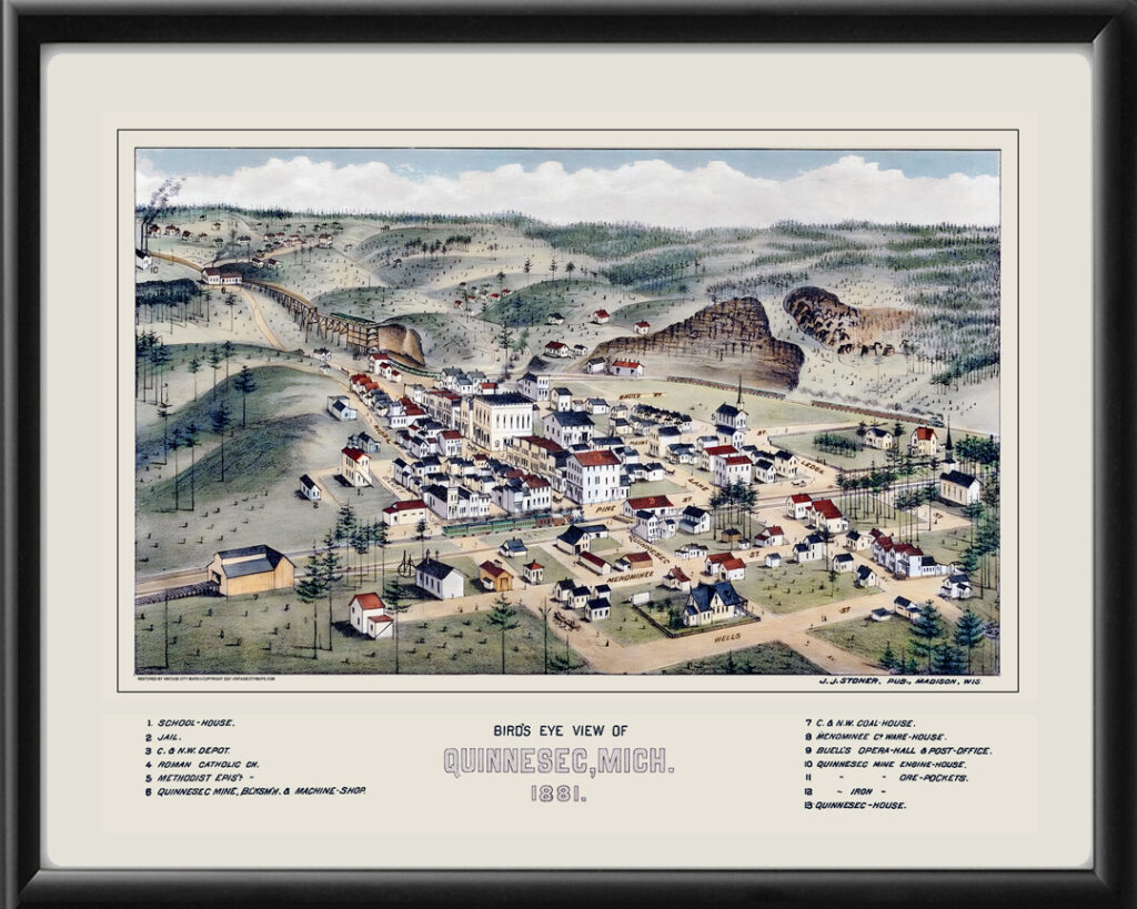 Quinnesec MI 1881 - Vintage City Maps, Restored City Maps