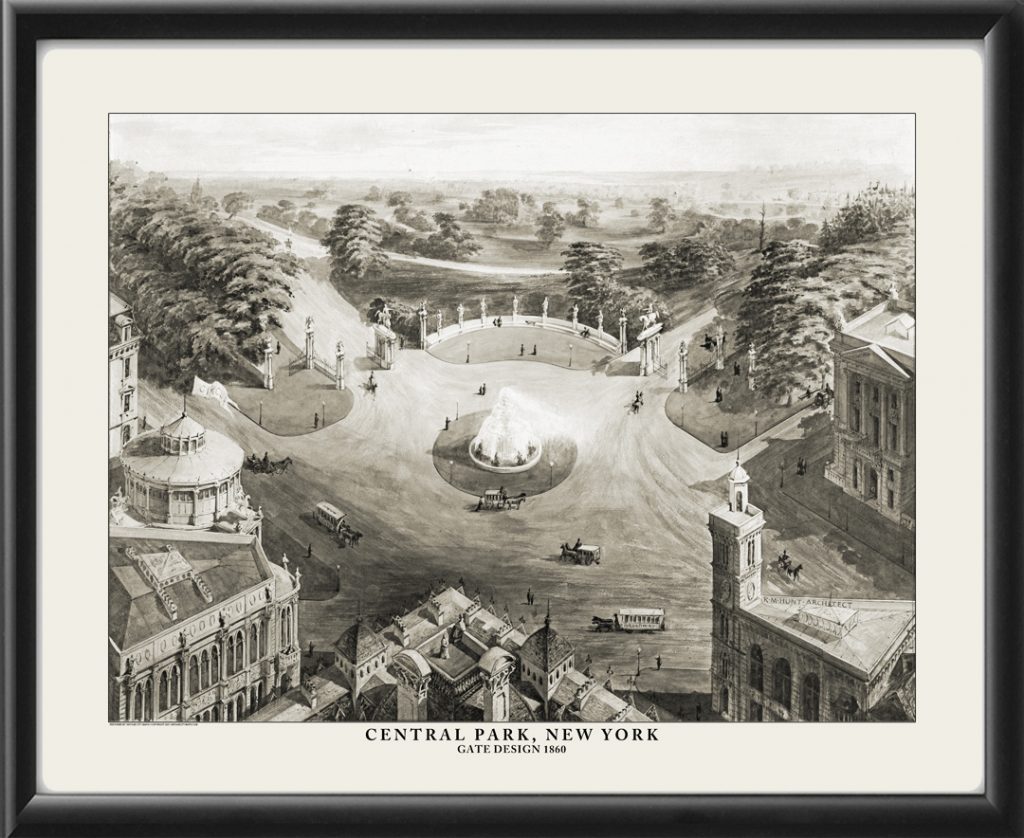 New York City NY - Central Park Gate Design 1860 - Vintage City Maps