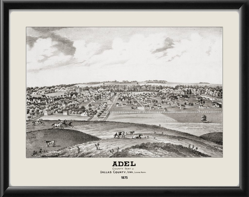 Adel Iowa 1875 - Vintage City Maps, Restored City Maps