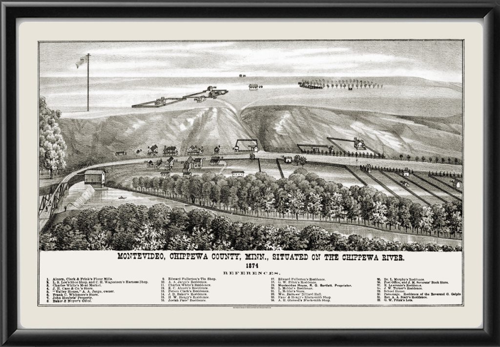 Montevideo MN 1874 Restored Map | Vintage City Maps