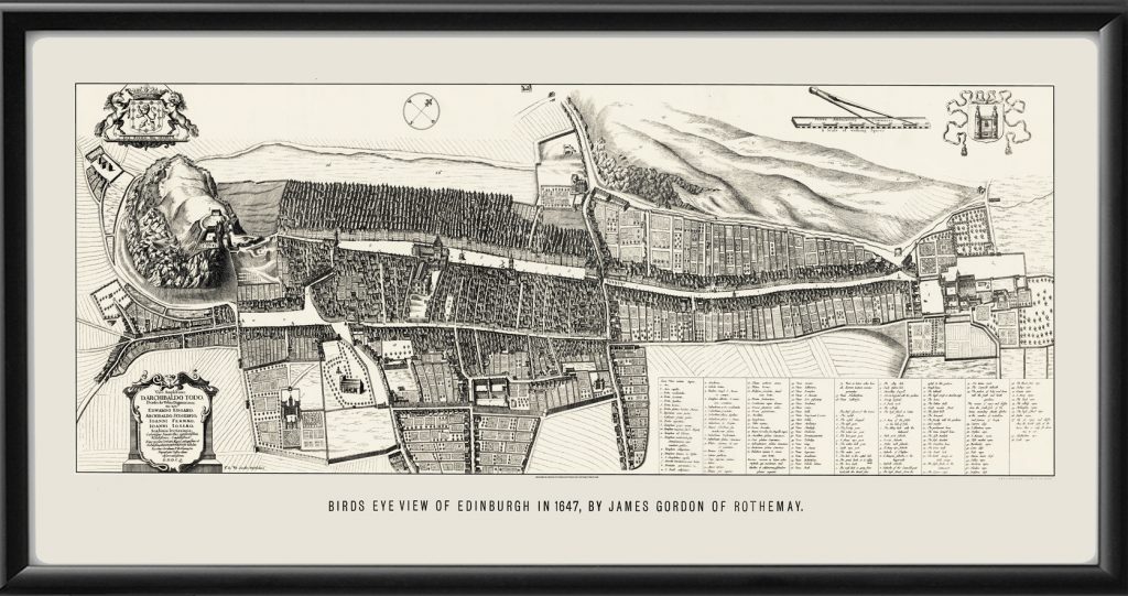 Edinburgh Scotland 1647 Restored Bird's Eye View Map | Vintage City Maps
