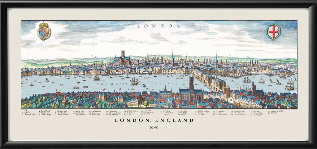 London England 1640 - Vintage City Maps, Restored City Maps