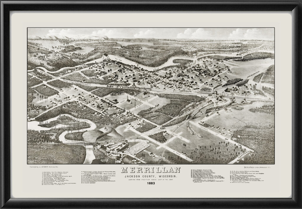 Merrillan WI 1883 | Vintage City Maps - Restored Bird's Eye Views