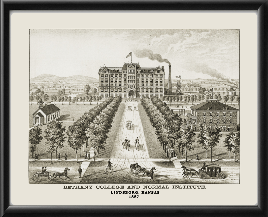 Bethany College Lindsborg KS 1887 - Vintage City Maps