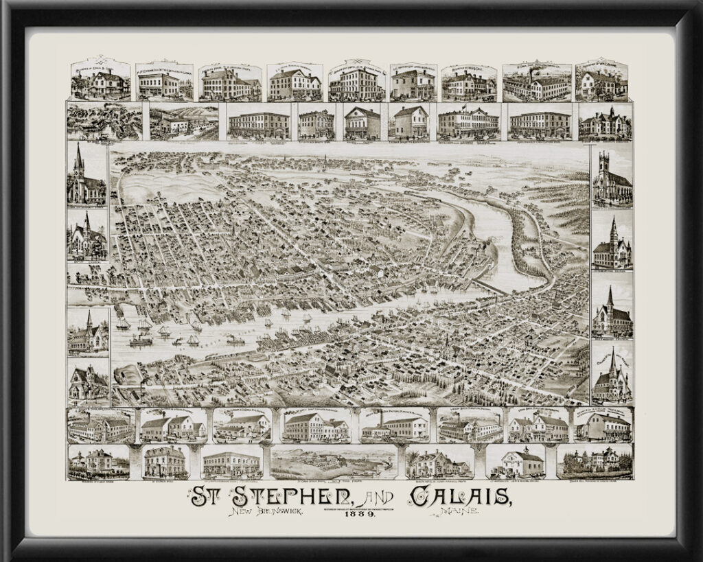 St. Stephen, Canada, and Calais, Maine 1889 Restored Map | Vintage City ...