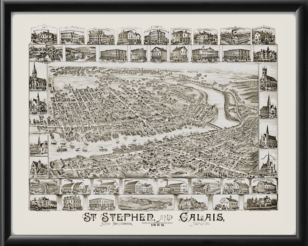 St. Stephen, Canada, and Calais, Maine 1889 Restored Map | Vintage City ...
