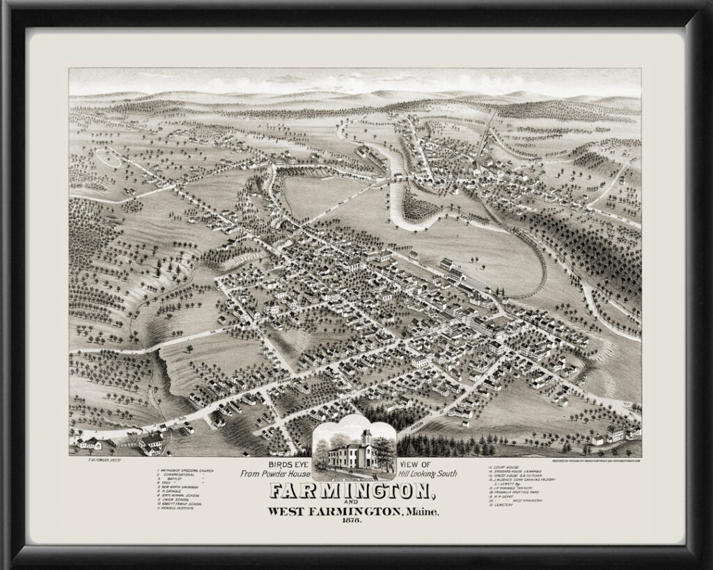 Farmington & West Farmington ME 1878 Restored Map | Vintage City Maps