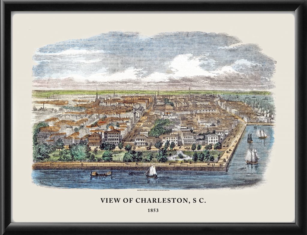 Charleston SC 1853 (Color) - Restored Bird's Eye View Map | Vintage ...