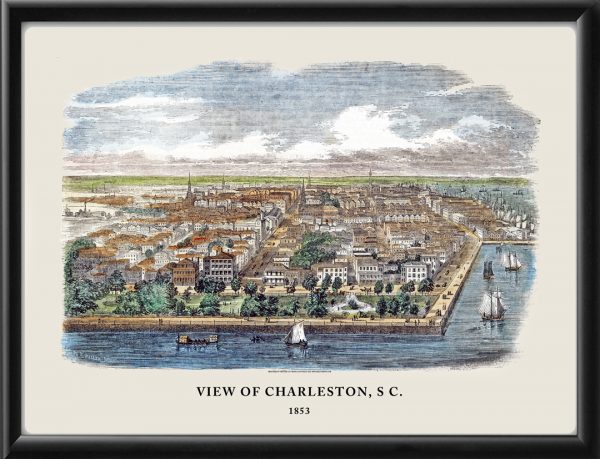Charleston SC 1853 (Color) - Restored Bird's Eye View Map | Vintage ...
