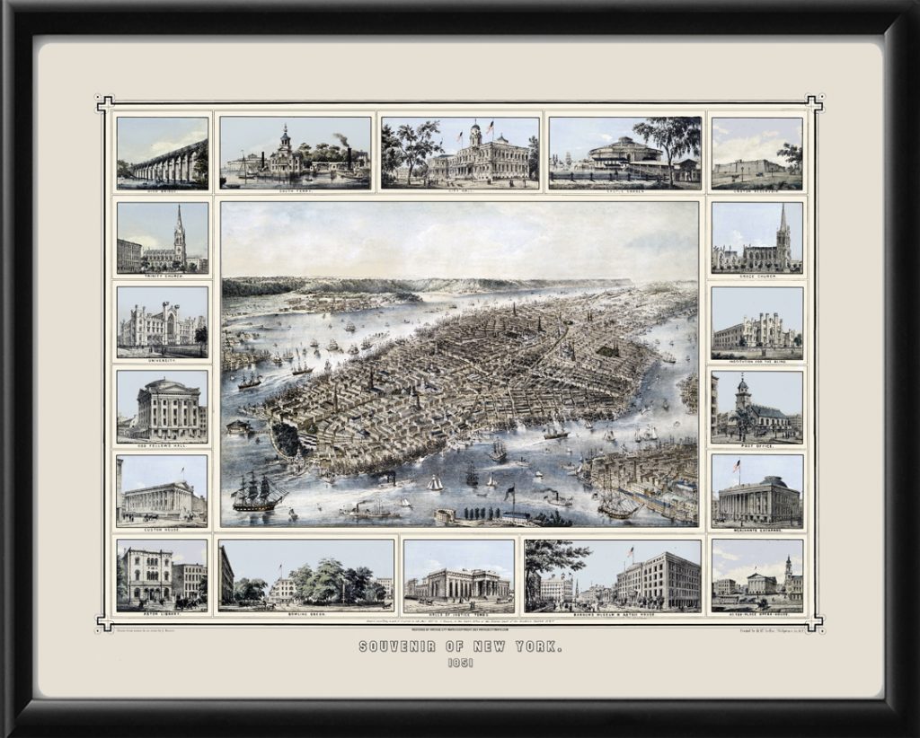 New York City NY 1851 Restored Map | Vintage City Maps