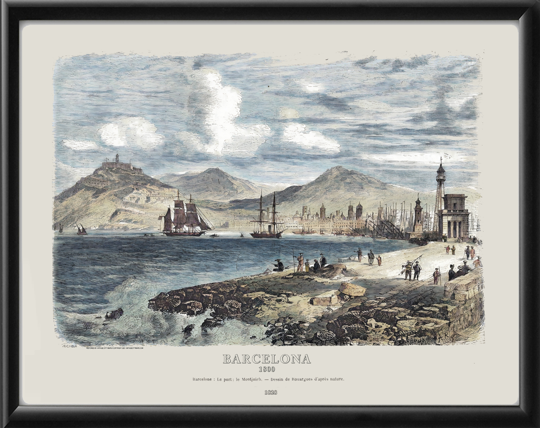 Barcelona Spain 1856 Restored Map | Vintage City Maps