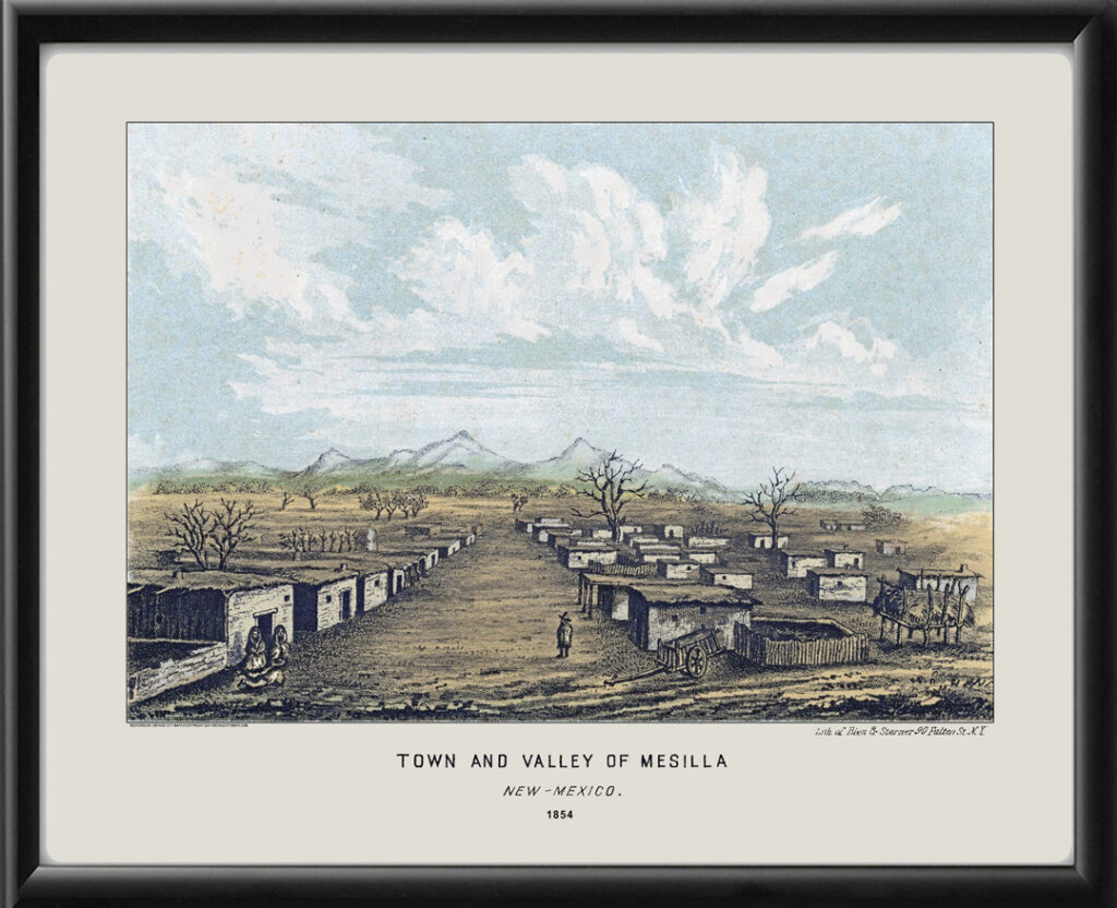 Mesilla NM 1854 - Restored Bird's Eye View | Vintage City Maps