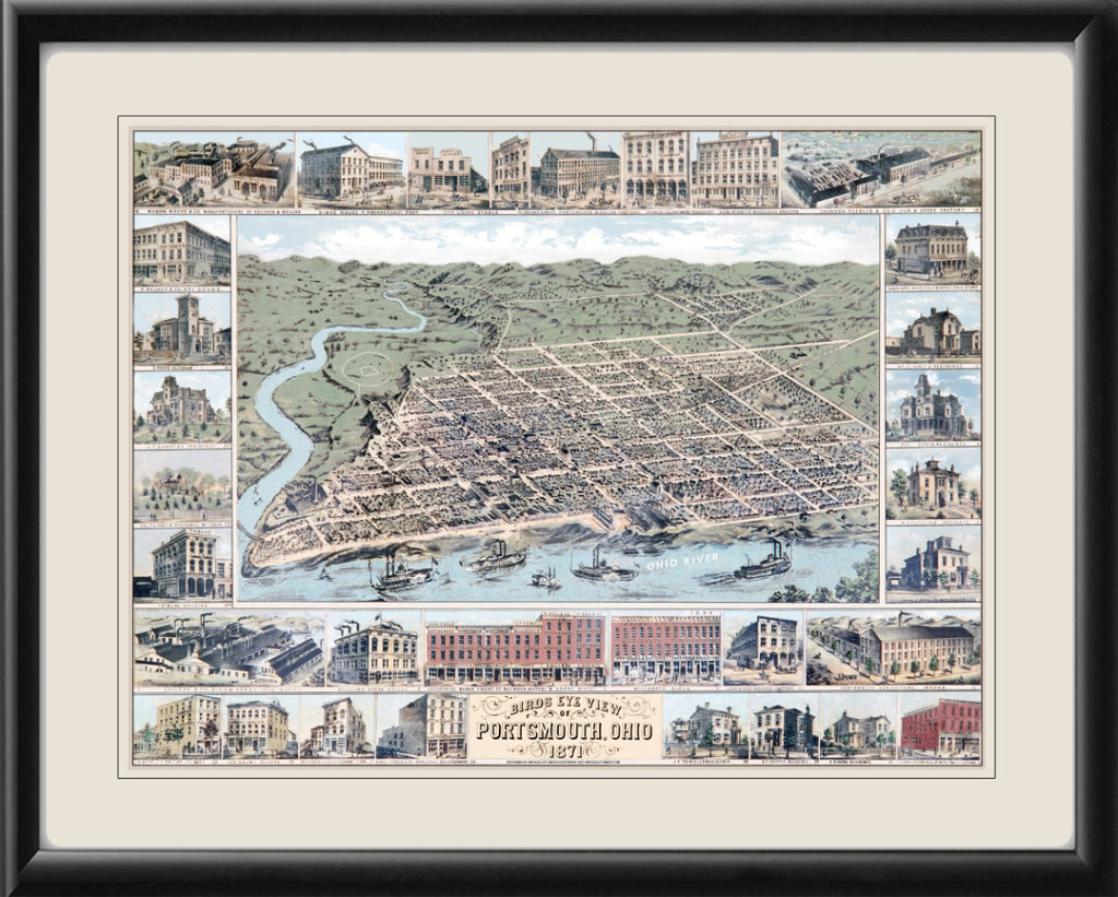 Portsmouth OH 1871 Restored Map | Vintage City Maps