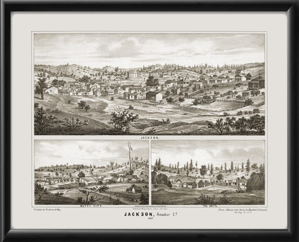 Jackson CA 1858 Restored Bird's Eye Views | Vintage City Maps