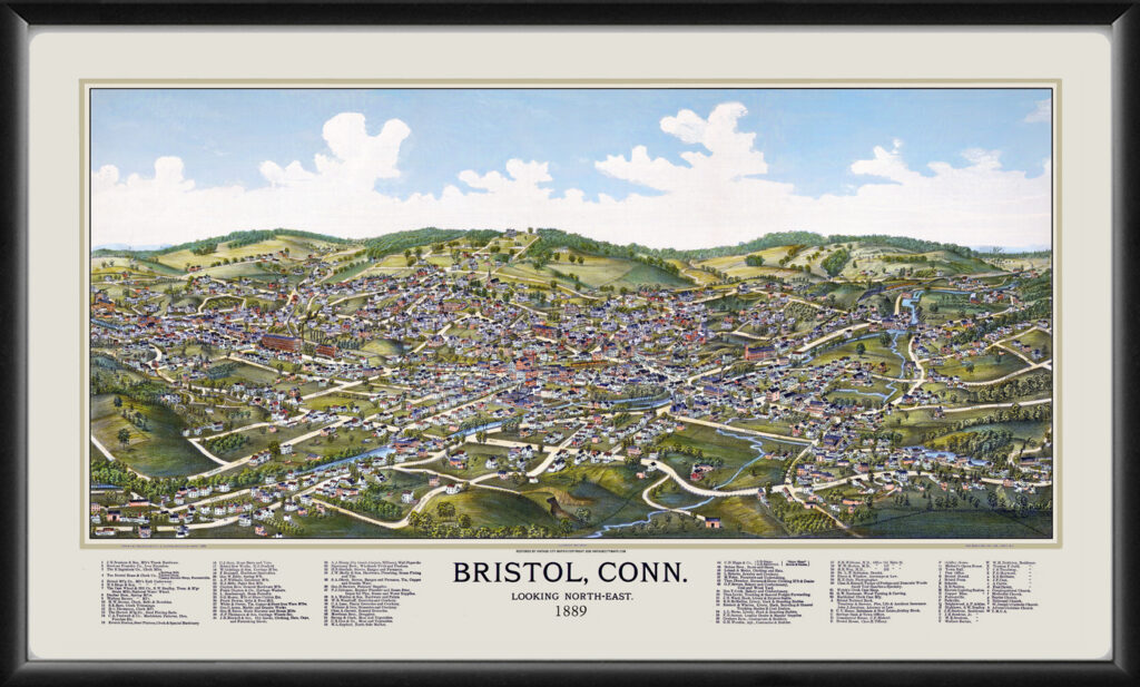 Bristol CT 1889 (Color) - Restored Bird's Eye View Map | Vintage City Maps