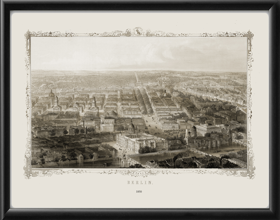Berlin Germany 1850 Restored Bird's Eye View Map | Vintage City Maps