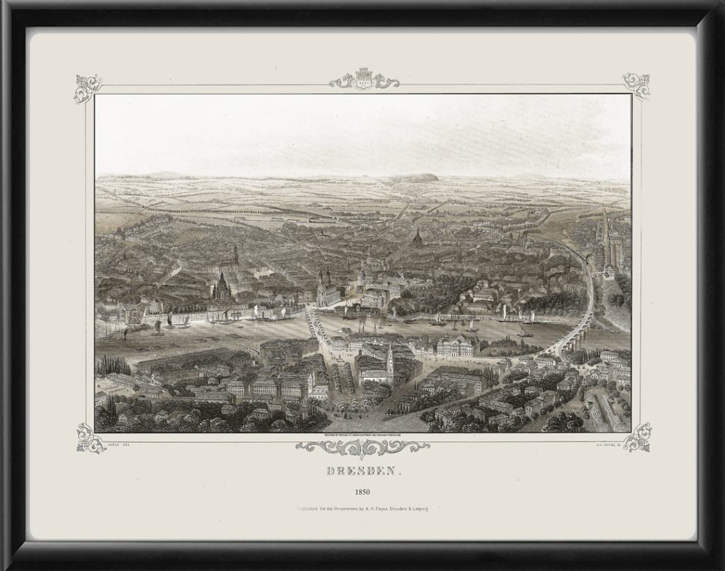 Dresden Germany 1850 - Restored Bird's Eye View | Vintage City Maps