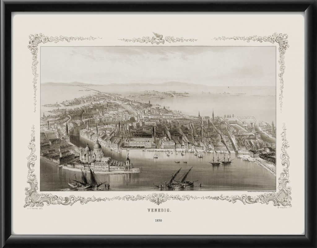 Venice Italy 1850 Restored Map | Vintage City Maps