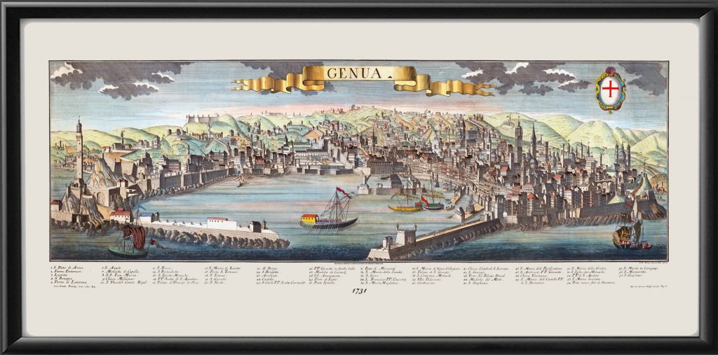 Genoa Italy 1731 - Restored Panoramic Map | Vintage City Maps