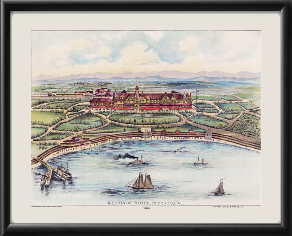 Redondo Hotel - Redondo Beach CA 1890 Restored Map | Vintage City Maps