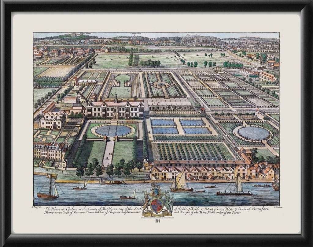 Beaufort House Chelsea England 1709 Restored Map | Vintage City Maps