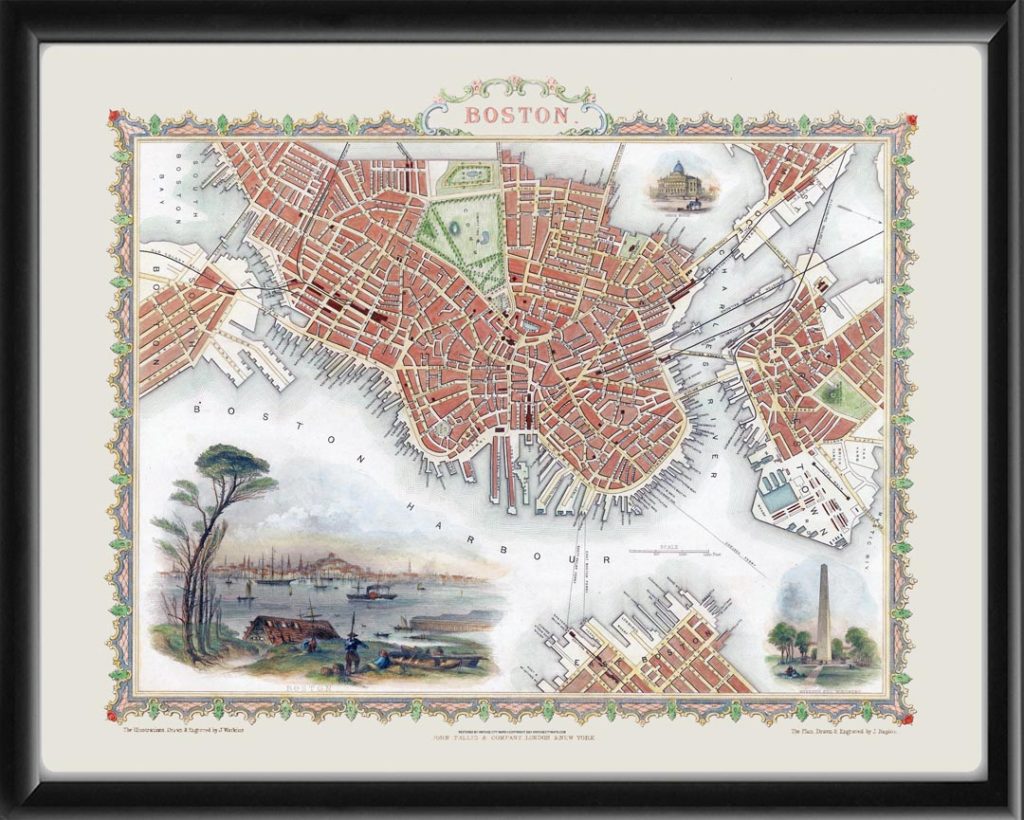 Boston MA 1851 Restored Map | Vintage City Maps