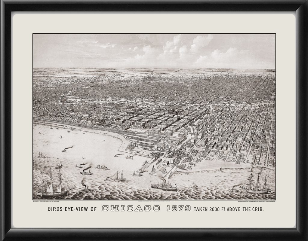 Chicago IL 1879 - Restored Bird's Eye View Map | Vintage City Maps