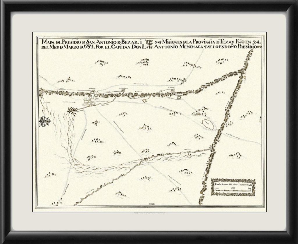 San Antonio TX 1764 Restored Map | Vintage City Maps
