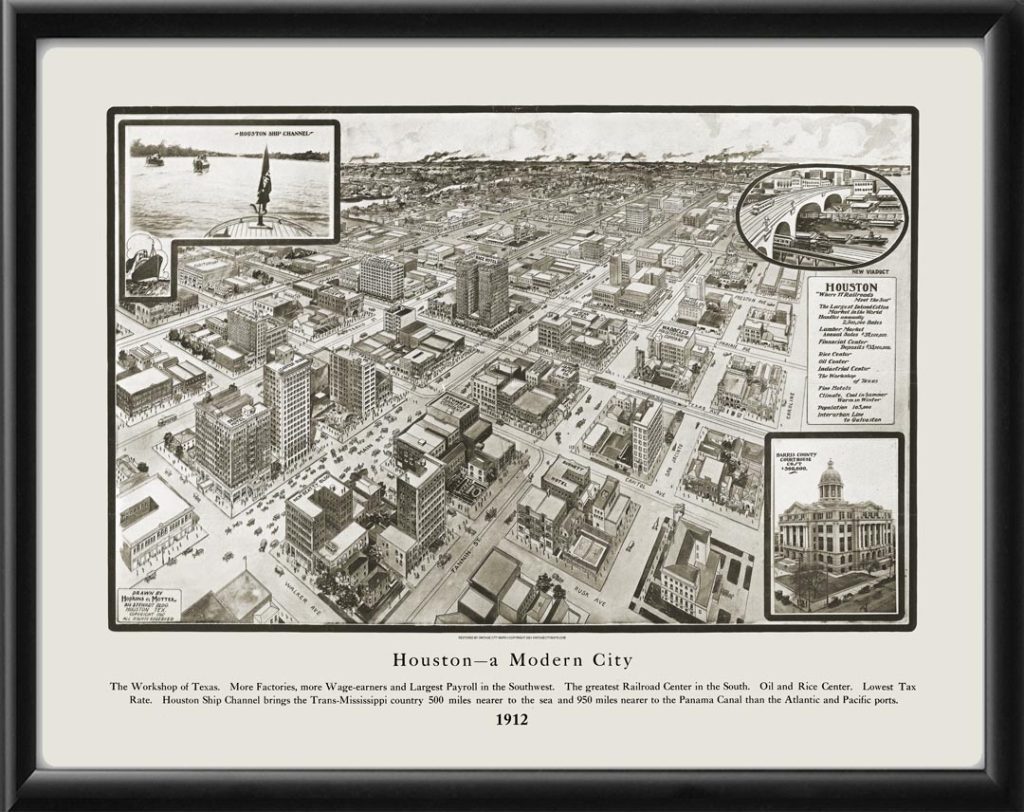 Houston TX 1912 Restored Map | Vintage City Maps