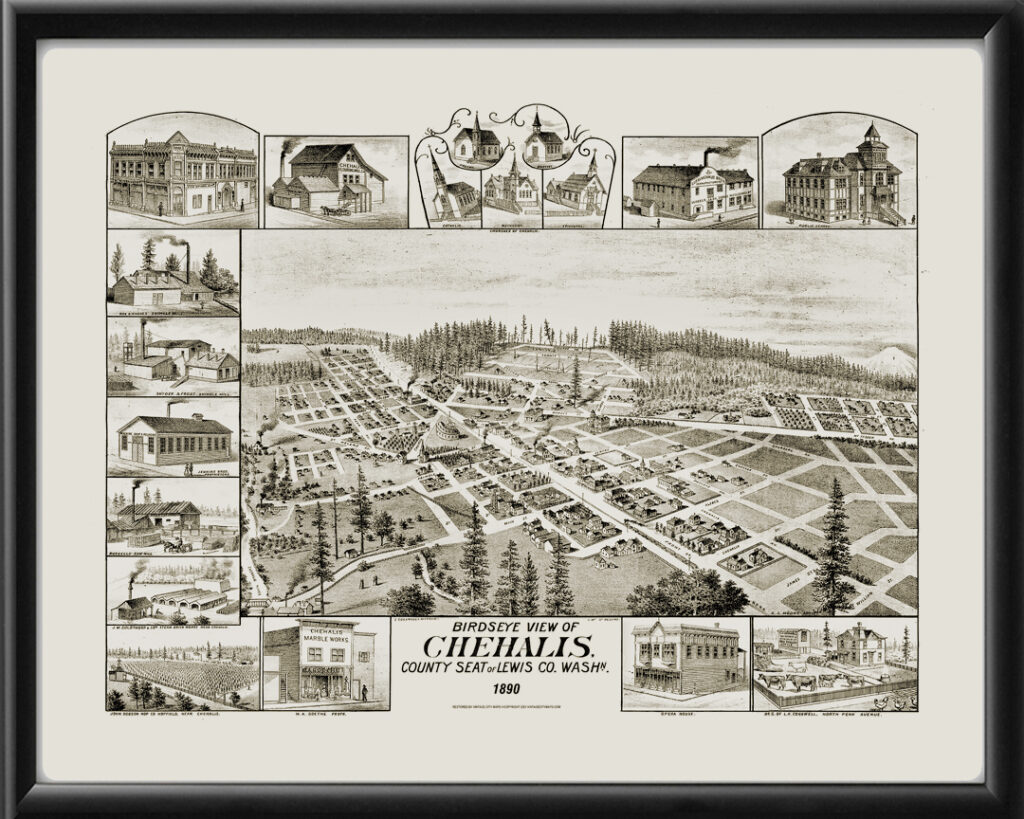 Chehalis WA 1890 Restored Map | Vintage City Maps