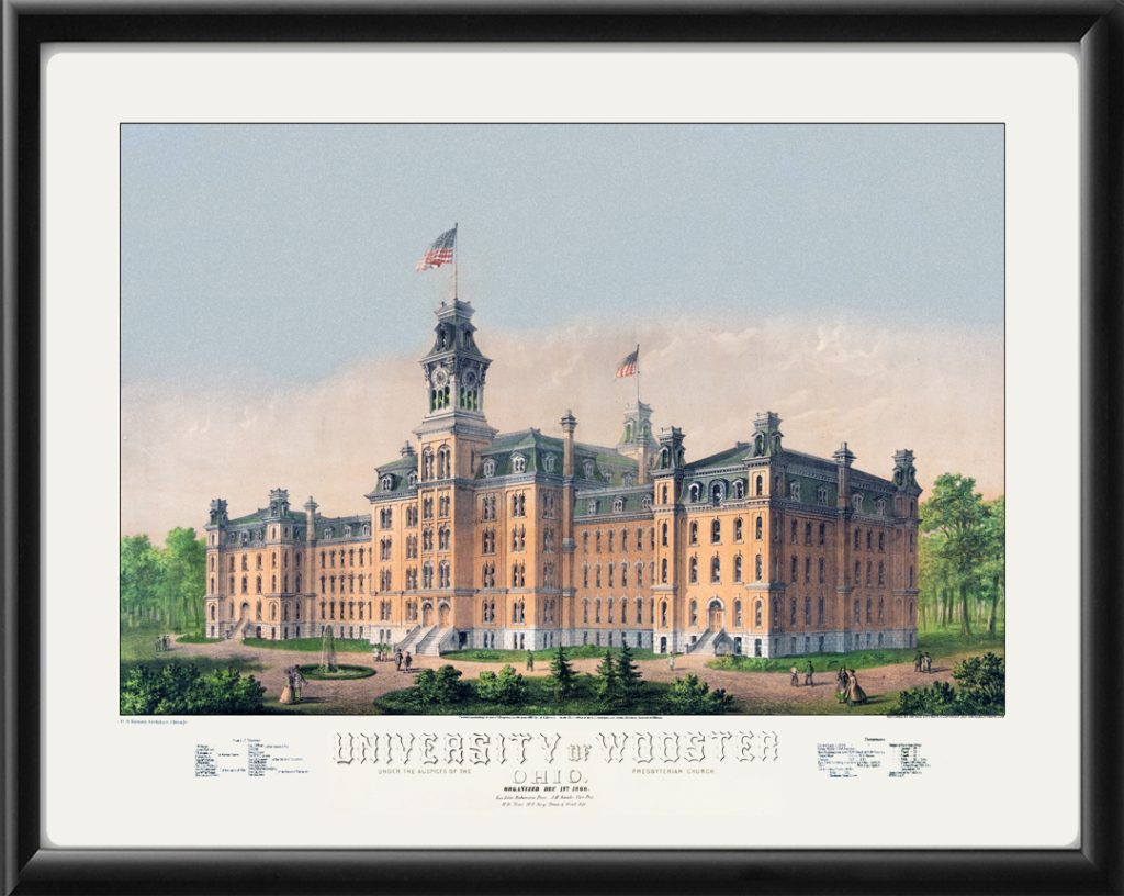 College of Wooster Ohio 1867 Restored Map | Vintage City Maps