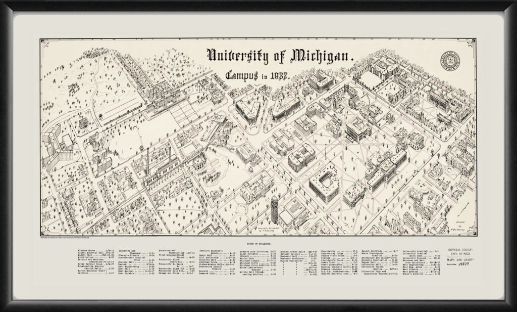 University of Michigan 1937 Restored Map | Vintage City Maps
