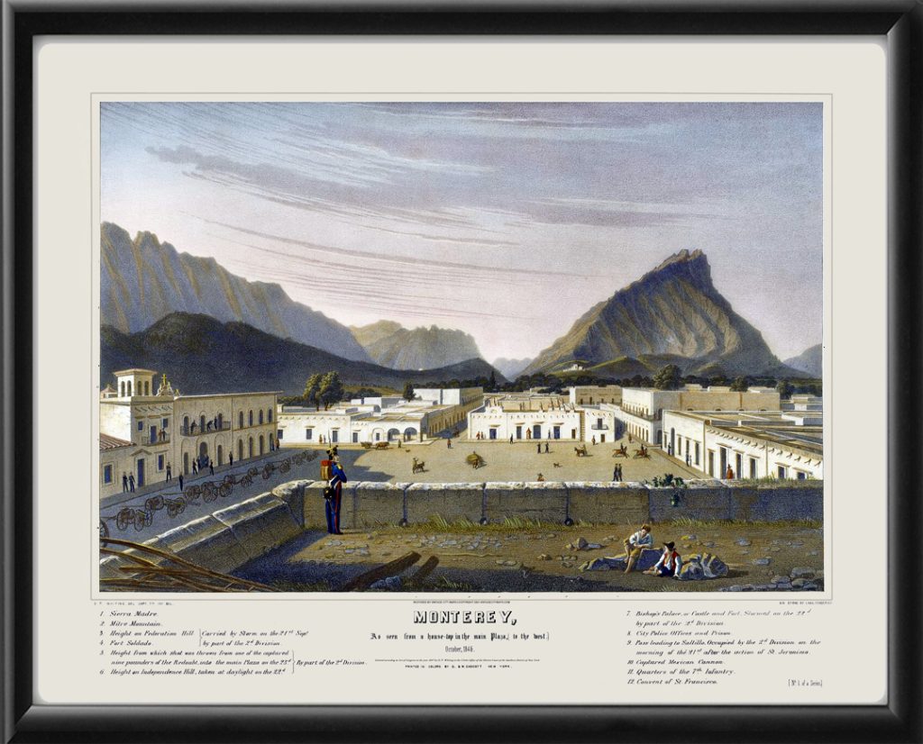 Monterrey Mexico 1846 - Restored Bird's Eye View | Vintage City Maps