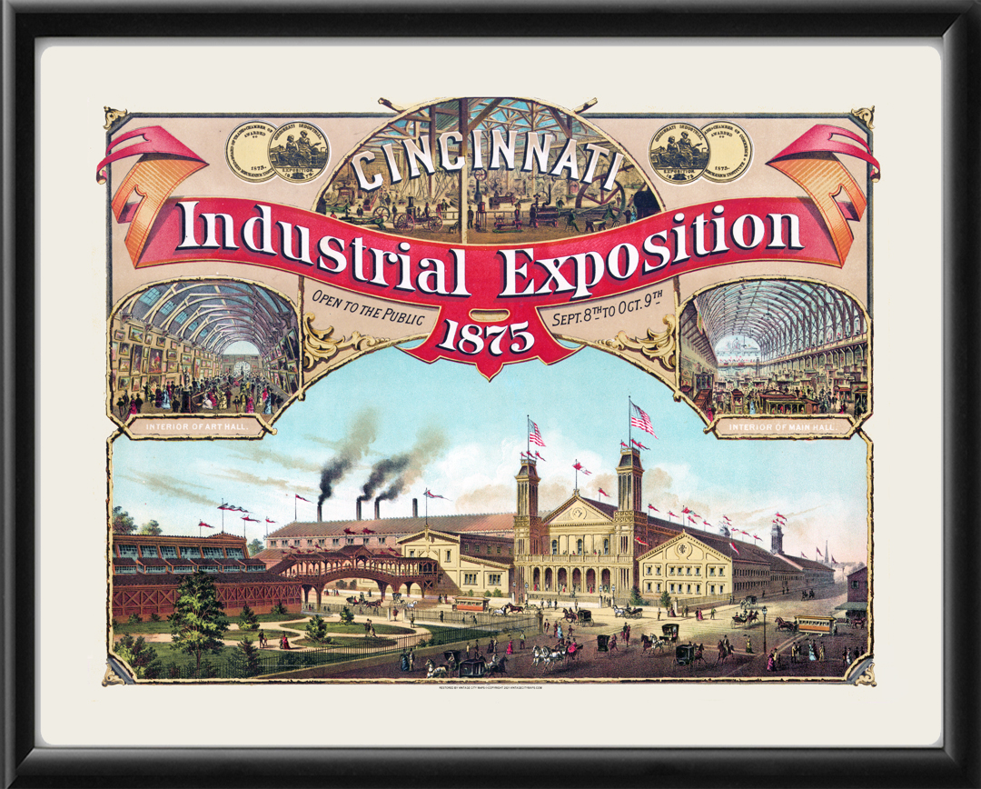 Cincinnati Industrial Exposition 1875 Restored Map | Vintage City Maps