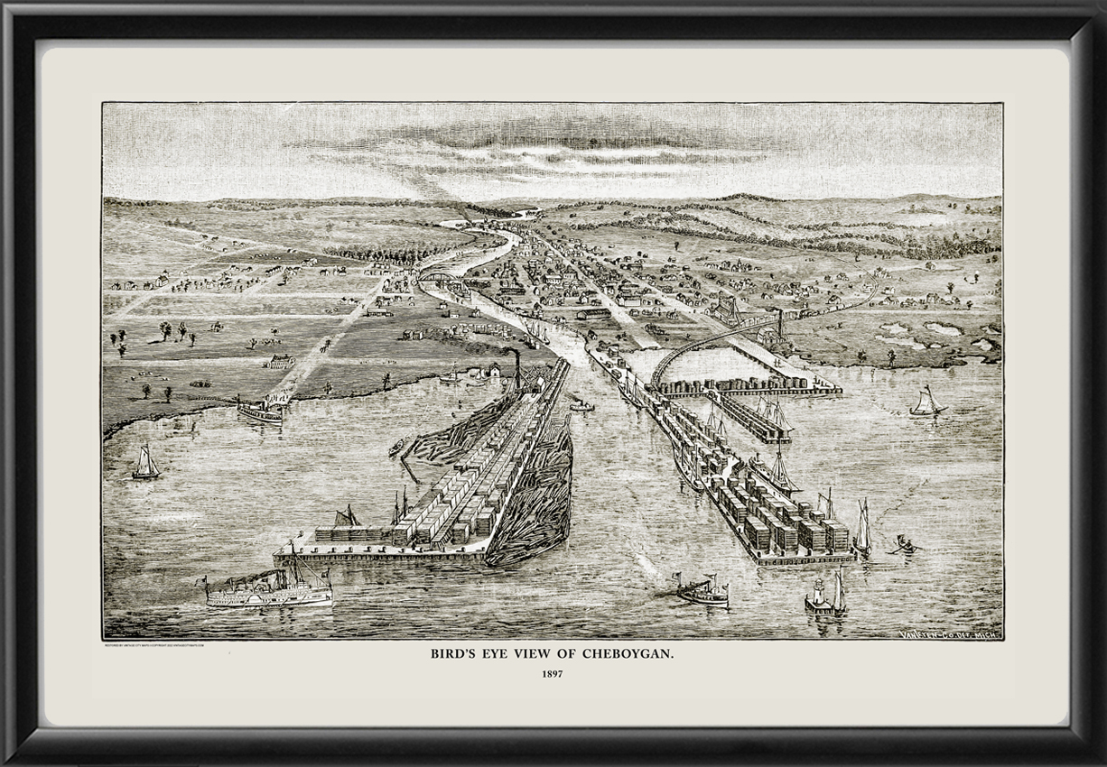 Cheboygan MI 1897 Restored Map | Vintage City Maps